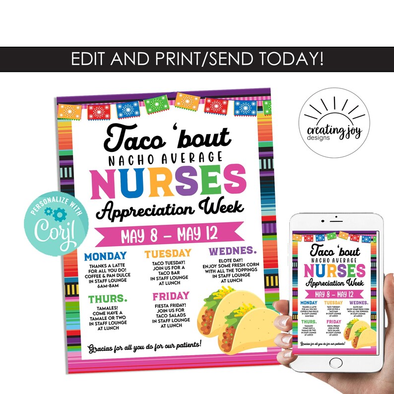 Taco Bout Nurses Week Appreciation Flyer Digital Template Nacho Average ...