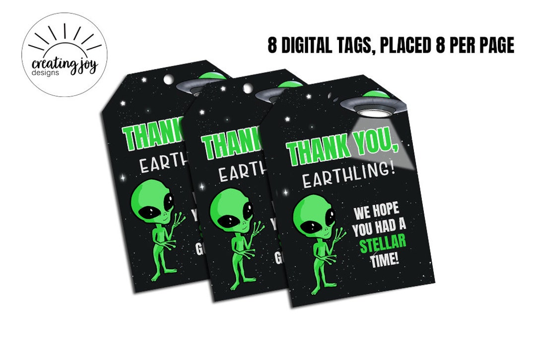 Alien Favor Tags Digital Birthday Thank You Digital Kids Green Party ...