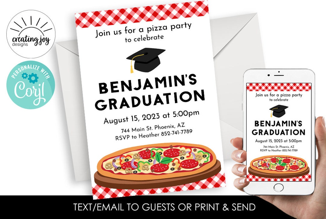 Editable Pizza Party Graduation Invite Invitation Digital 5x7 ...