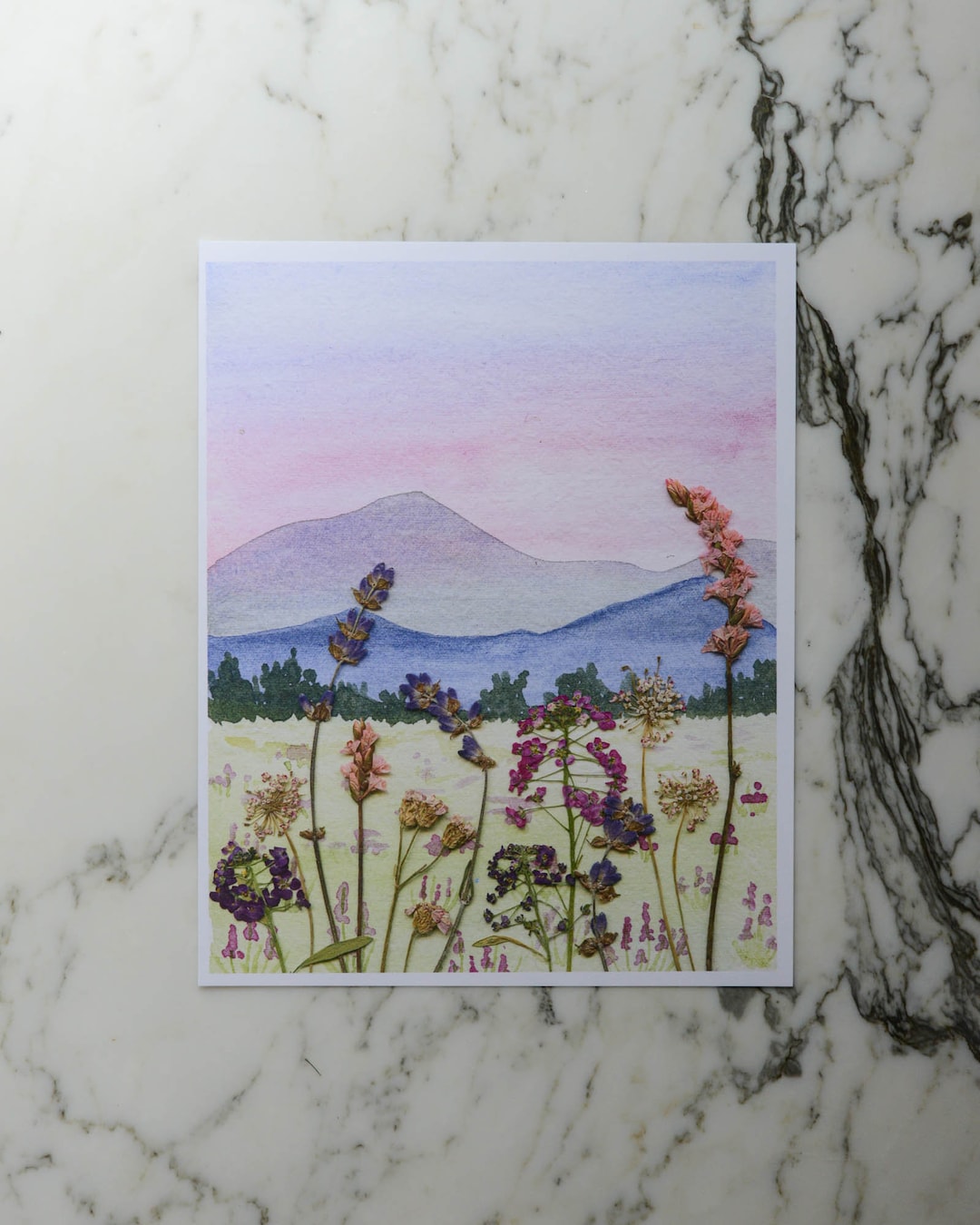 Foothills Sunset | Watercolor Flowerscape | Print Artwork | 100% Cotton ...