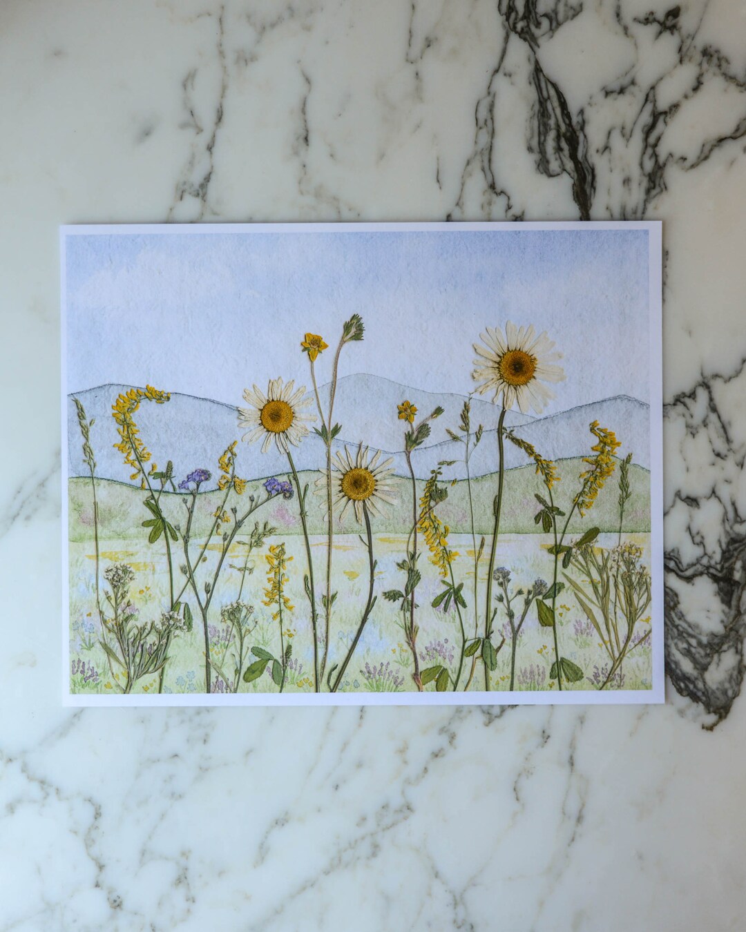 Mountain Spring | Watercolor Flowerscape | Print Artwork | 100% Cotton ...