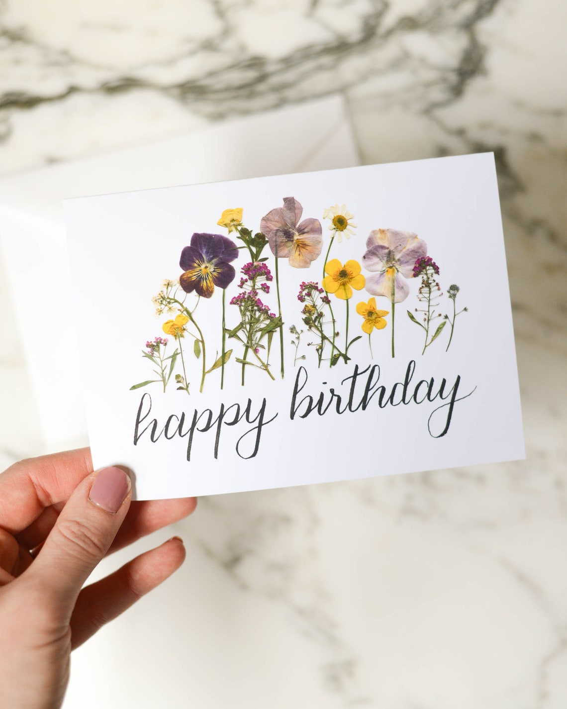 Happy Birthday Blank Greeting Card With White Linen Envelope - Etsy