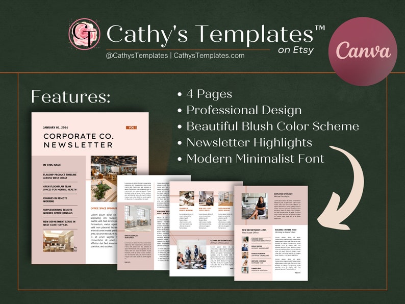 4 Page Newsletter Template | Company Newsletter | 8.5 X 11 Newsletter ...
