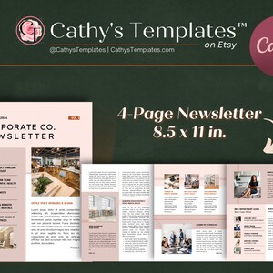 4 Page Newsletter Template | Company Newsletter | 8.5 X 11 Newsletter ...