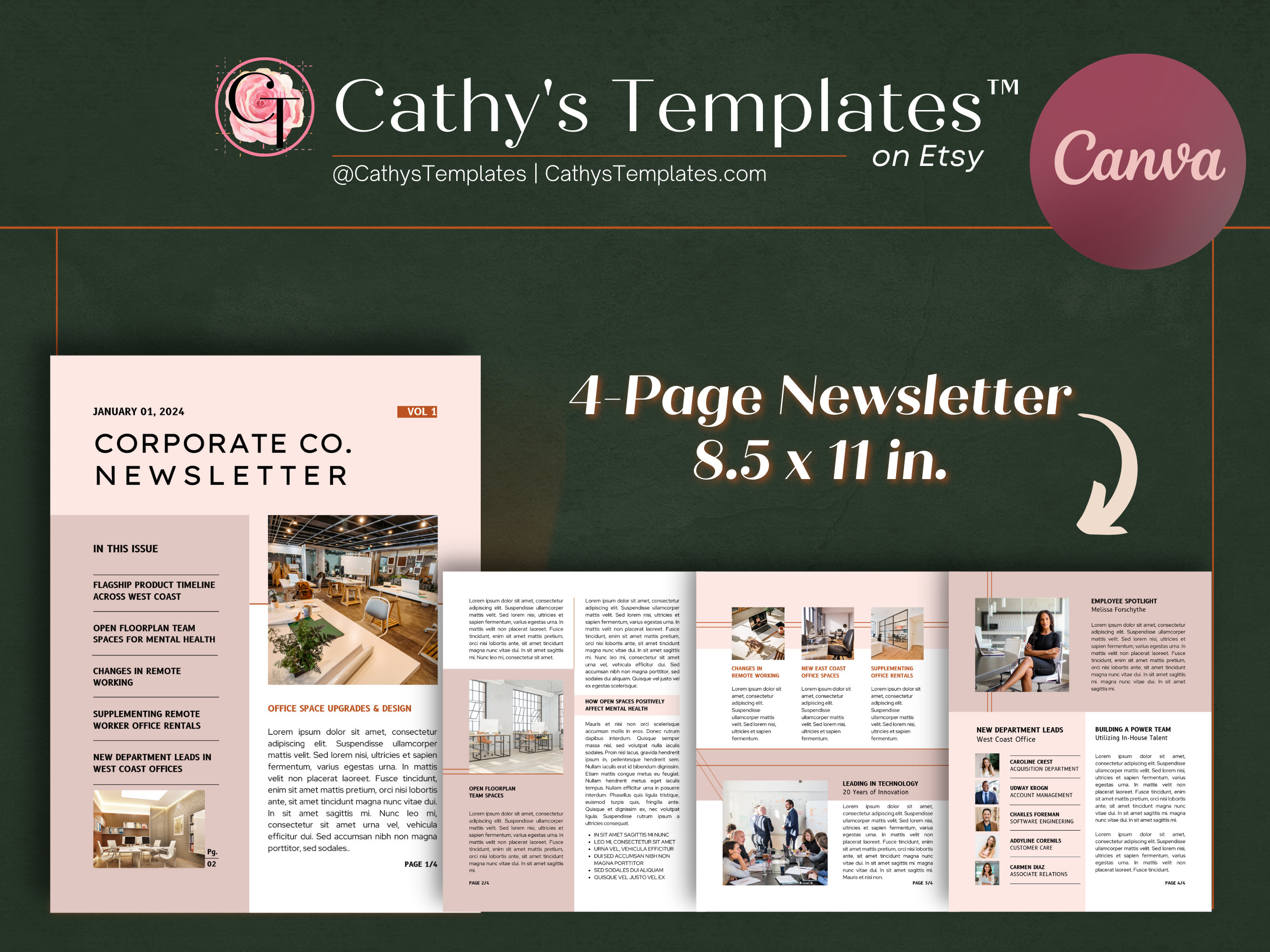4 Page Newsletter Template | Company Newsletter | 8.5 X 11 Newsletter ...