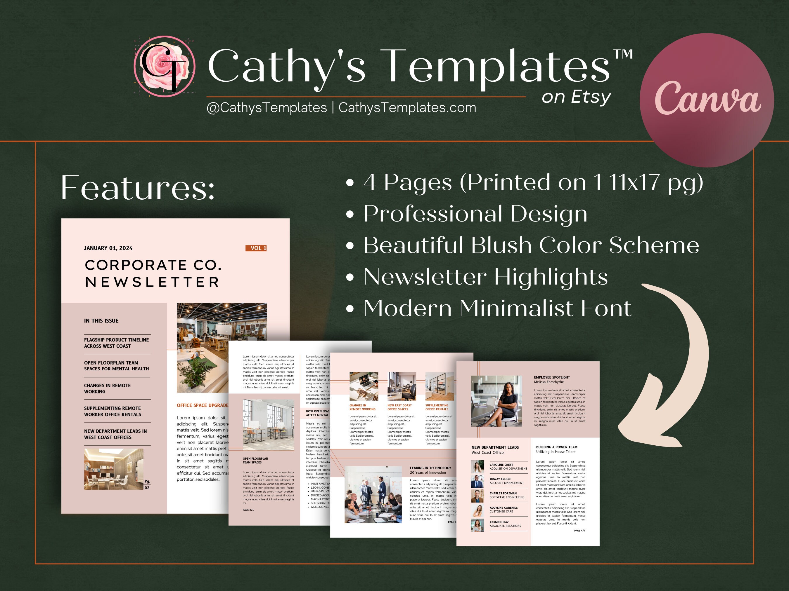 4 Page Newsletter Template Company Newsletter 11 X 17 Newsletter Modern ...