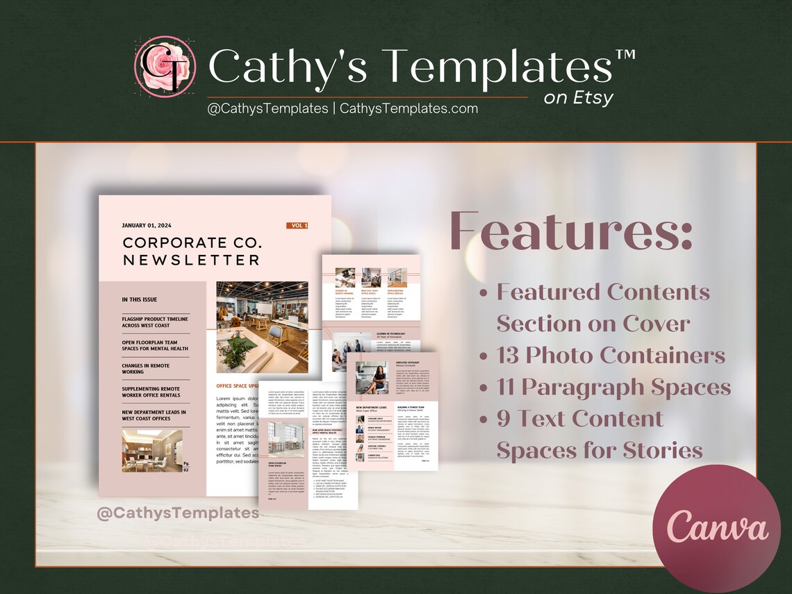 4 Page Newsletter Template Company Newsletter 8.5 X 11 Newsletter ...