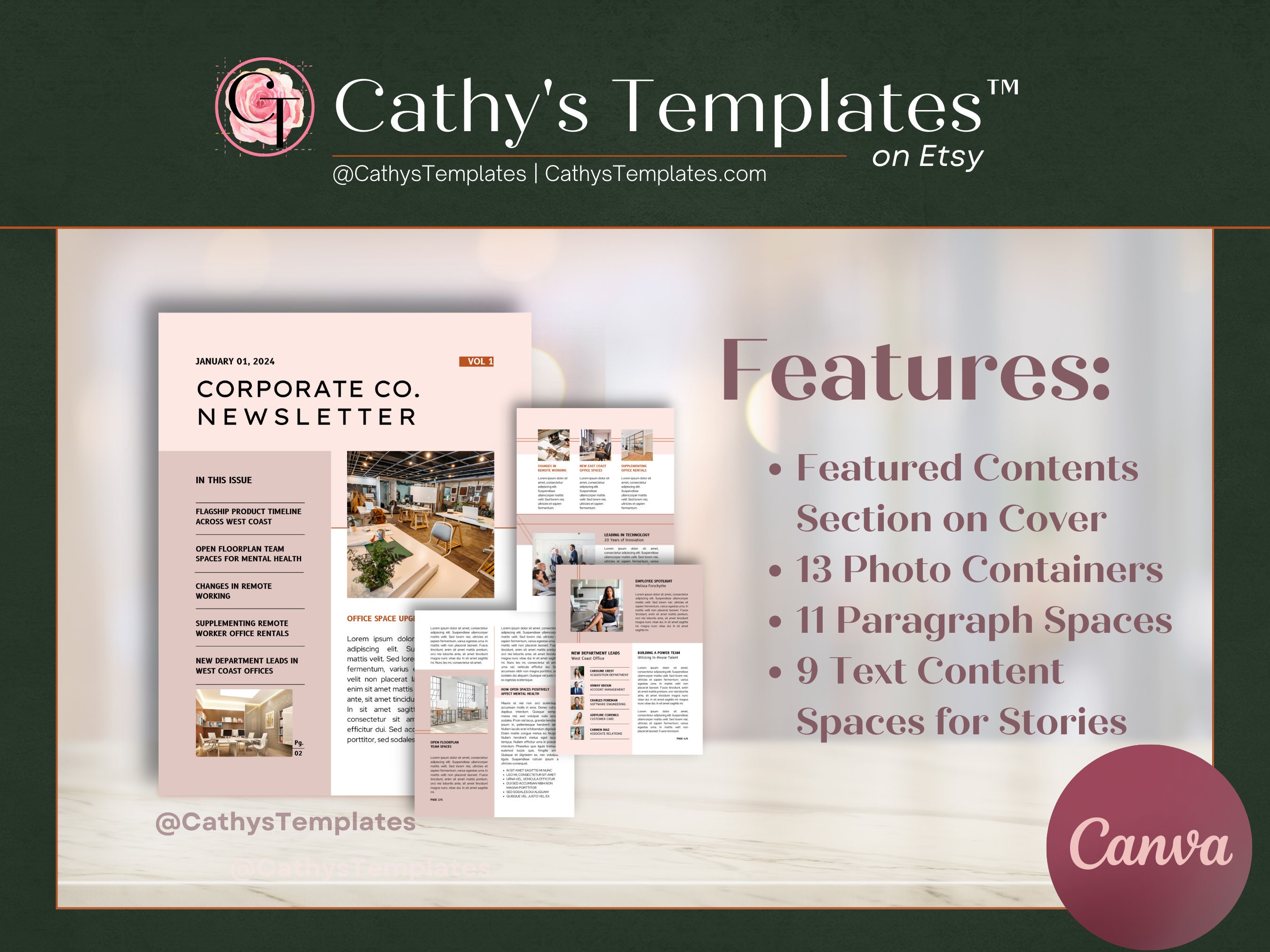 4 Page Newsletter Template | Company Newsletter | 8.5 X 11 Newsletter ...