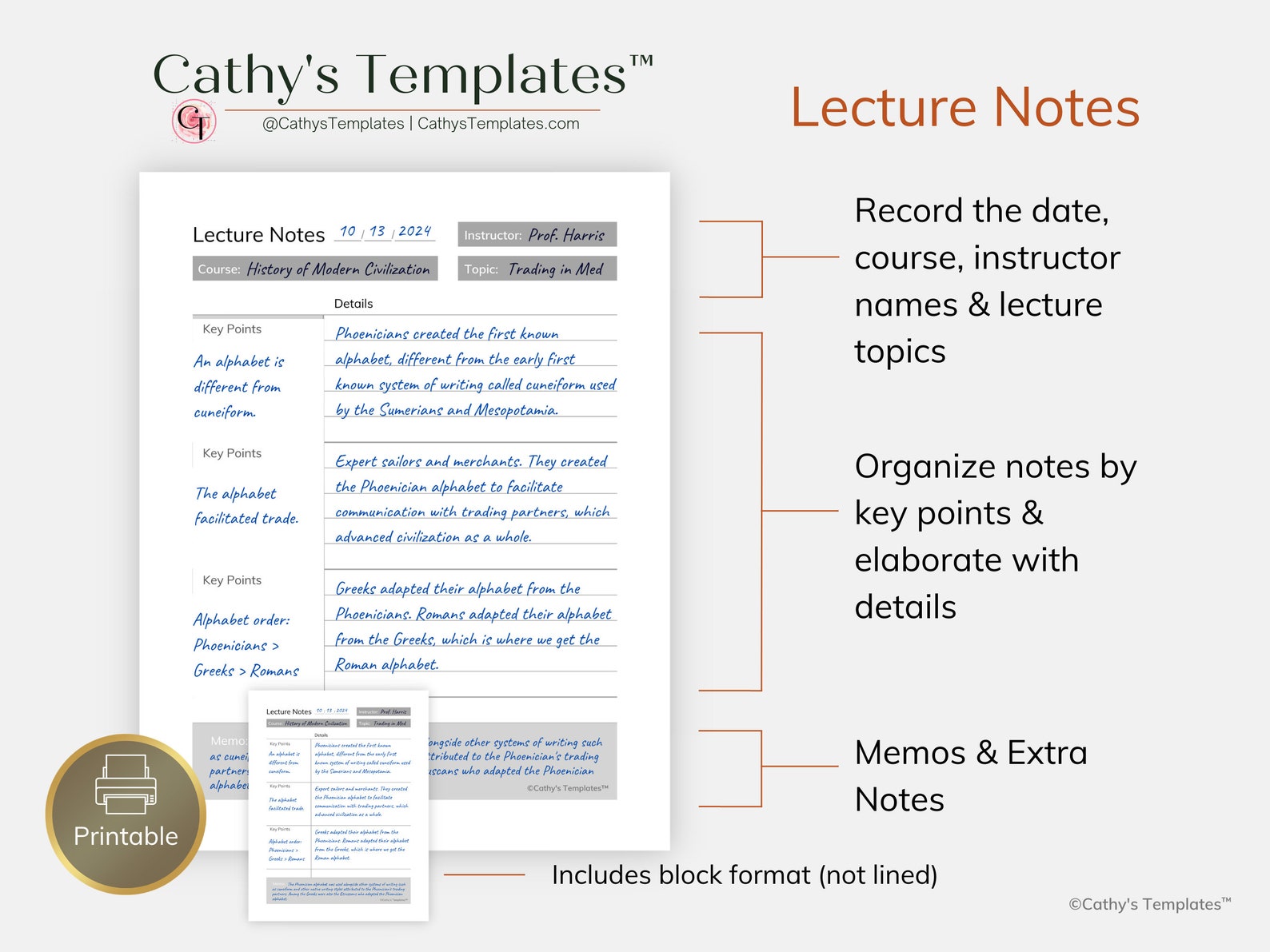 Printable University Notes Pages | Lecture Notes | Printable Citation ...