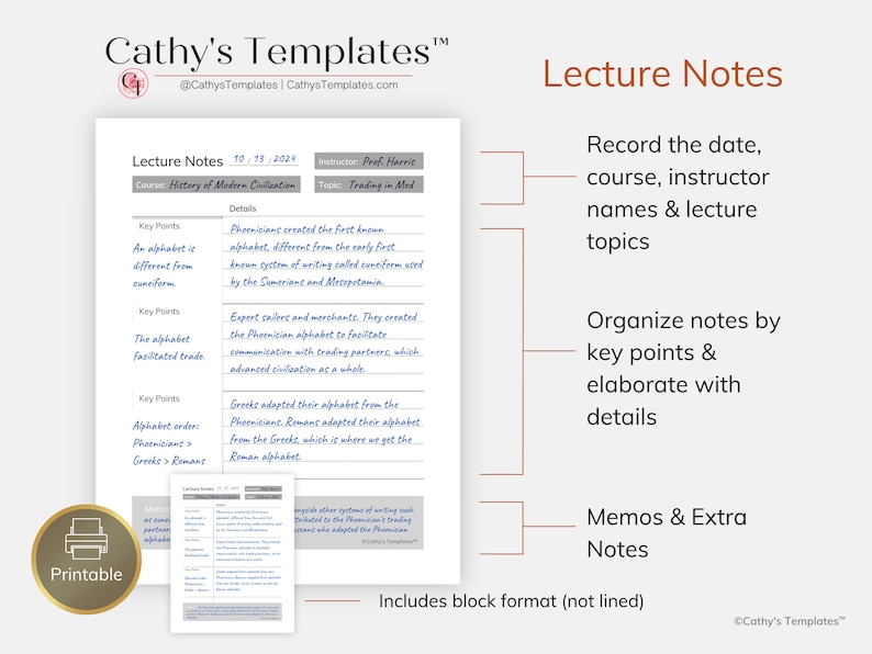 Printable University Notes Pages | Lecture Notes | Printable Citation ...