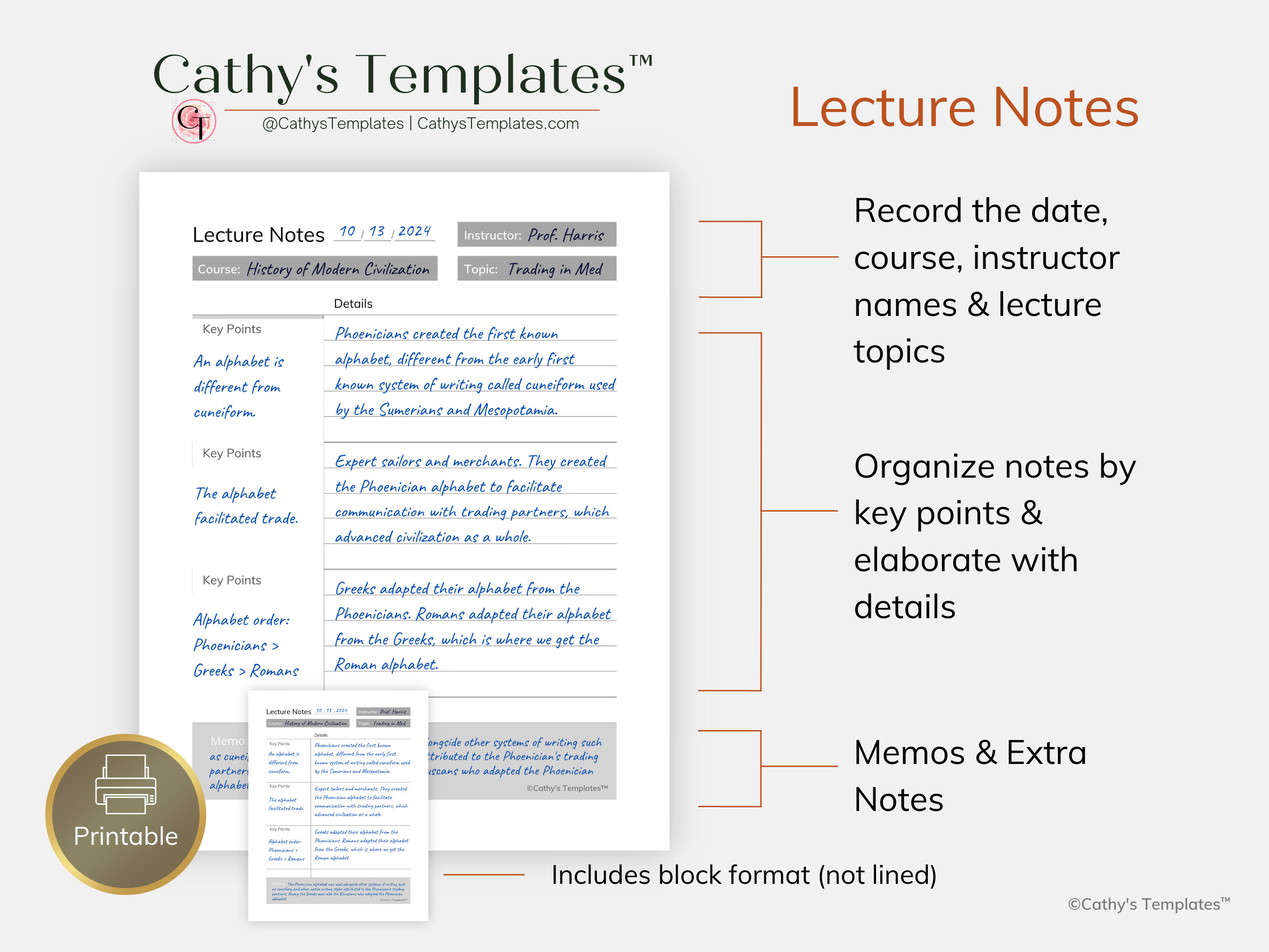 Printable University Notes Pages | Lecture Notes | Printable Citation ...