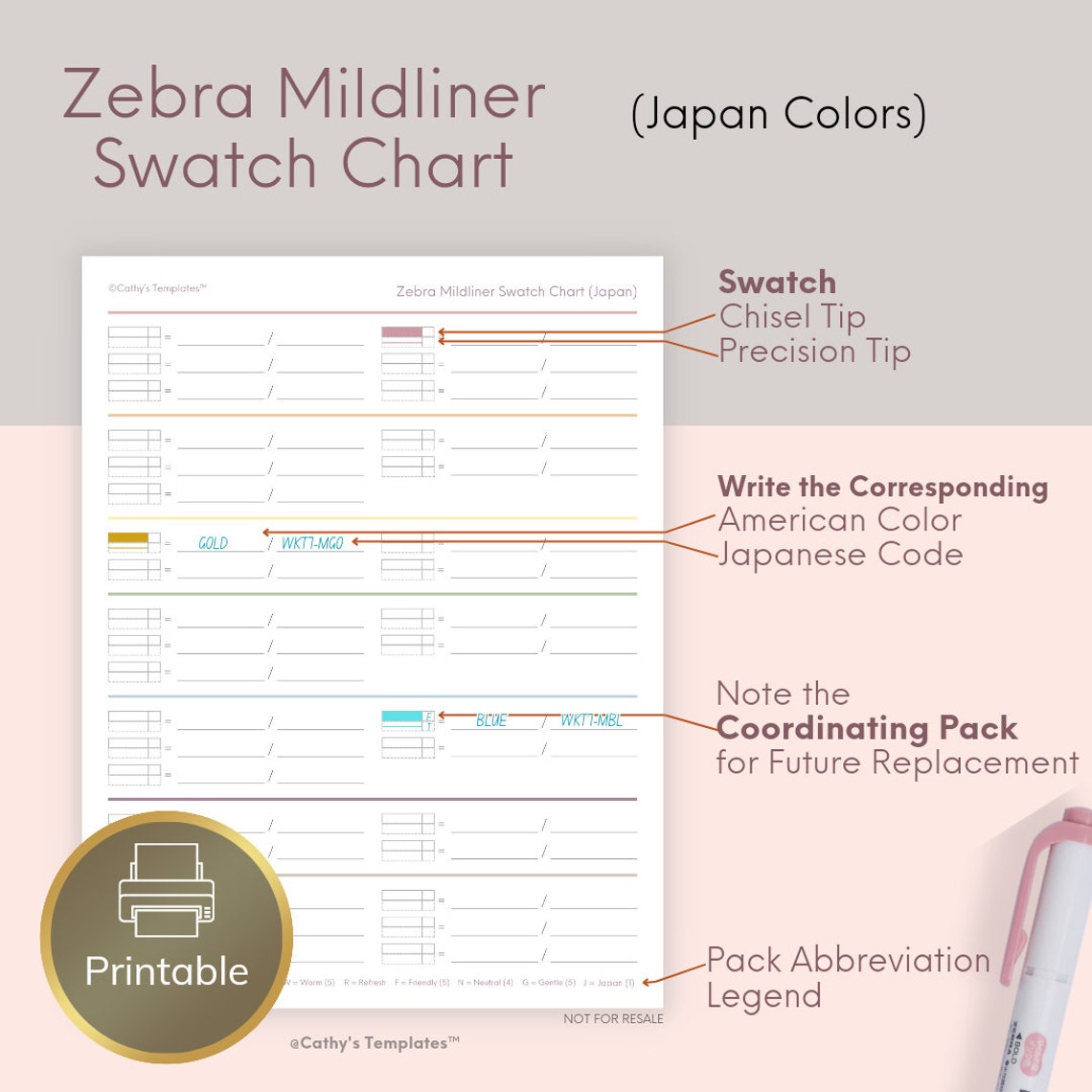 Zebra Mildliner Swatch Chart Japan Colors | Zebra Highlighter Swatch ...