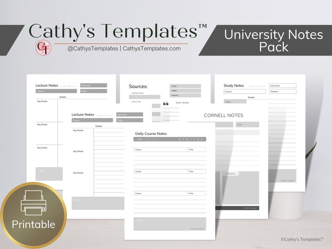 Printable University Notes Pages | Lecture Notes | Printable Citation ...