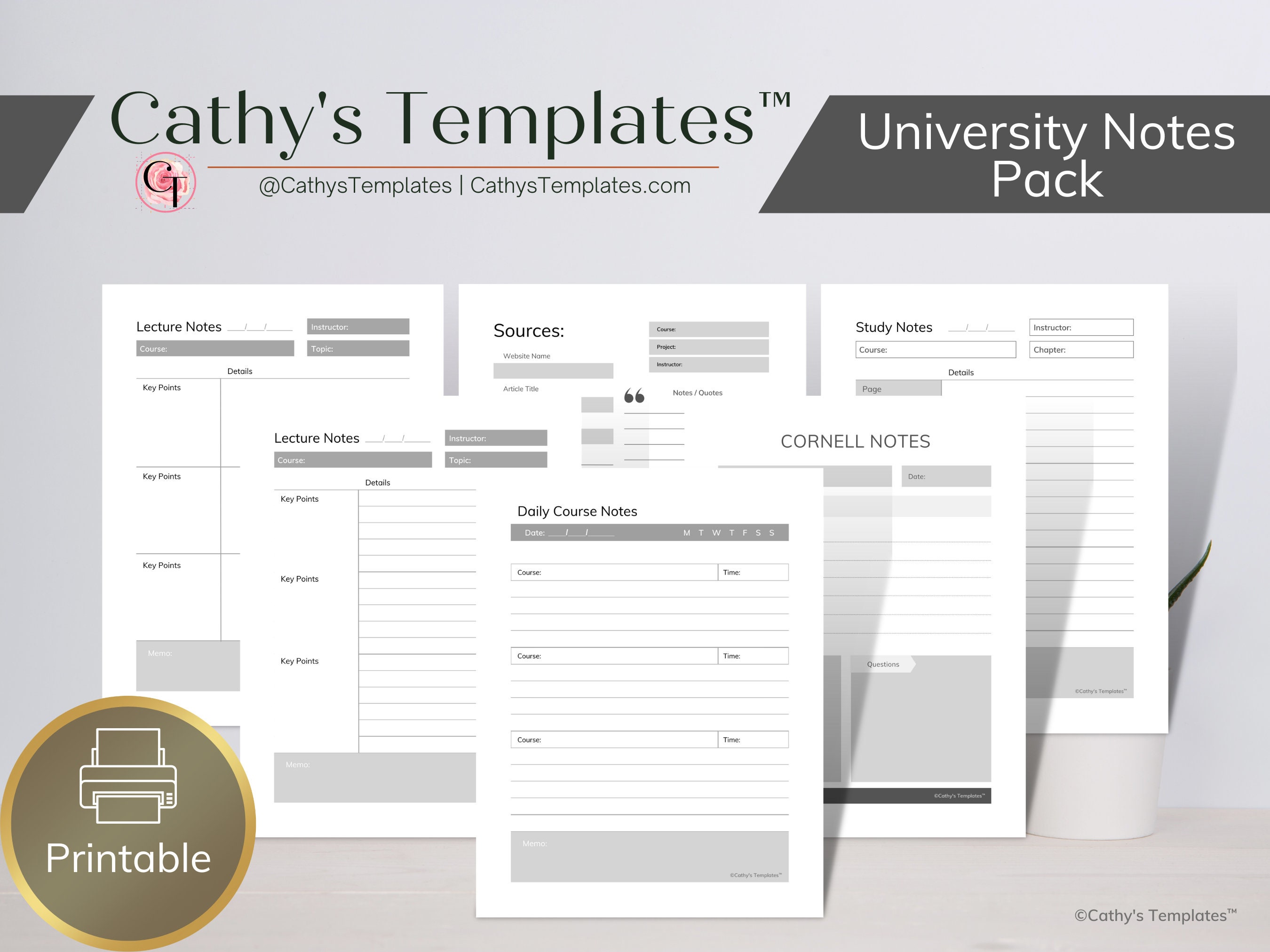 Printable University Notes Pages Lecture Notes Printable Citation Notes ...