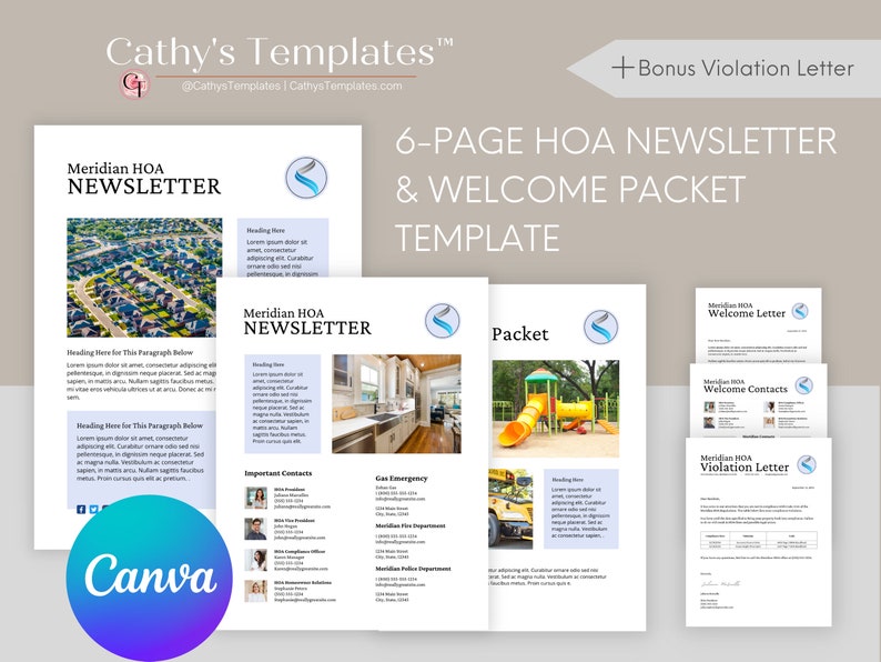 6 Page HOA Newsletter & Welcome Packet Template | Company Newsletter ...