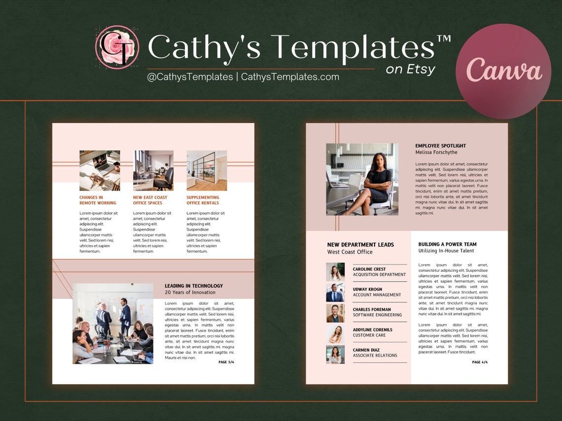 4 Page Newsletter Template Company Newsletter 8.5 X 11 Newsletter ...