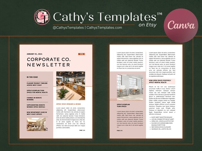 4 Page Newsletter Template | Company Newsletter | 8.5 X 11 Newsletter ...