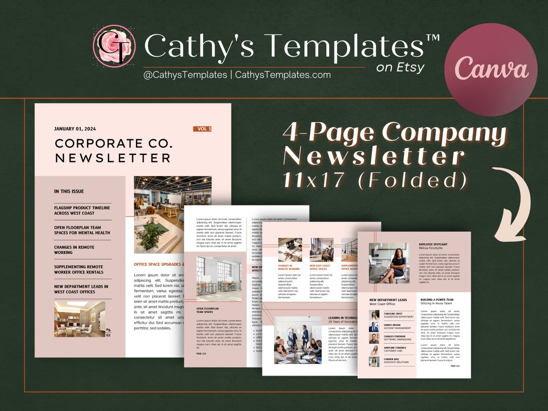 4 Page Newsletter Template Company Newsletter 11 X 17 Newsletter Modern ...