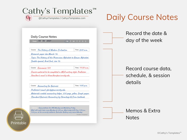 Printable University Notes Pages | Lecture Notes | Printable Citation ...