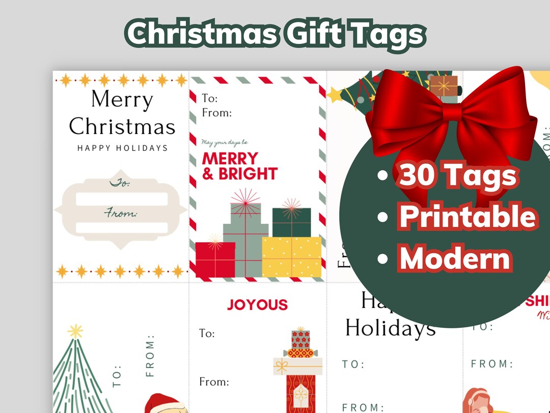 Printable Christmas Gift Tags | Red and Green, Modern (30 Tags) - Etsy