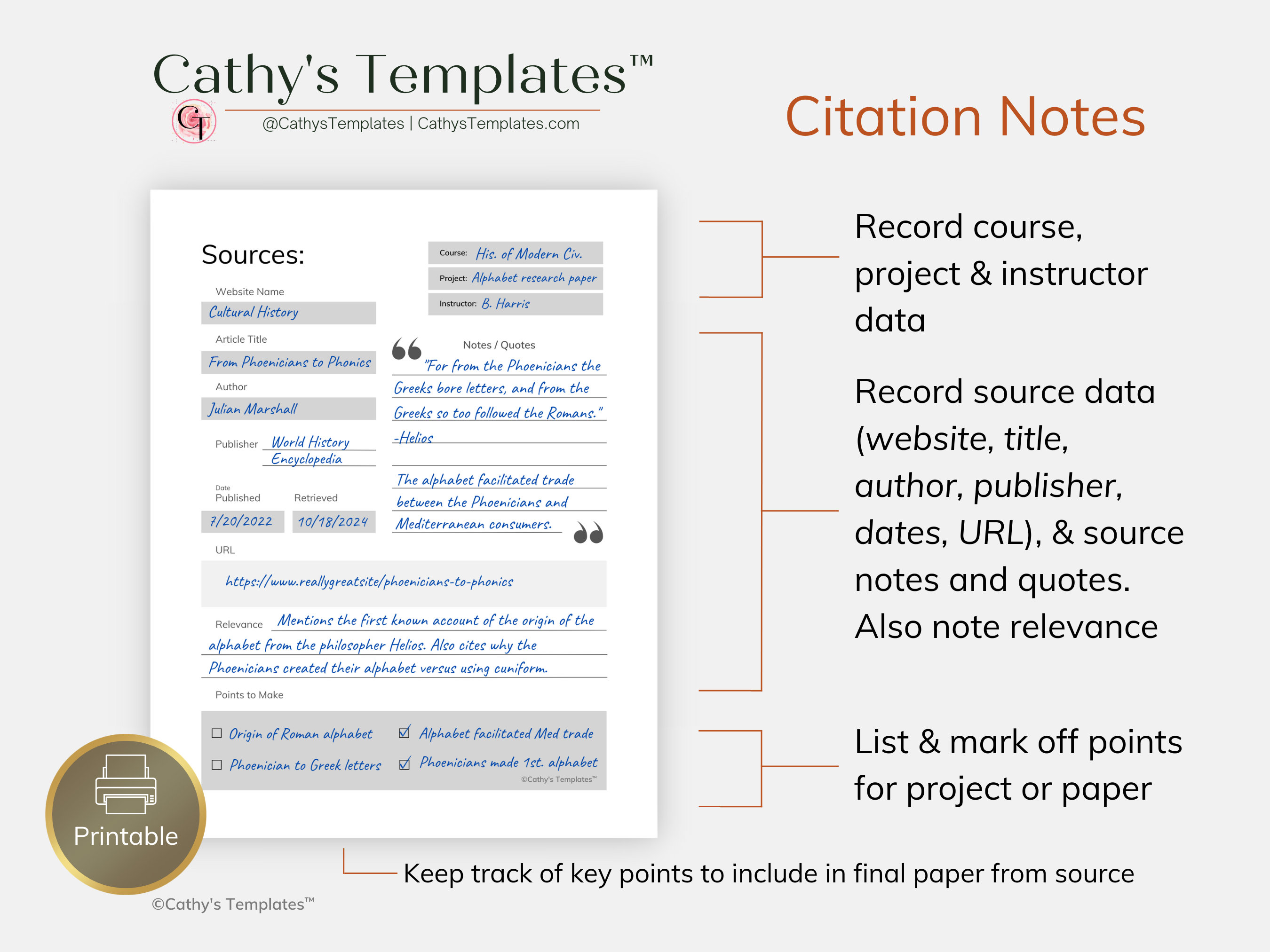 Printable University Notes Pages | Lecture Notes | Printable Citation ...