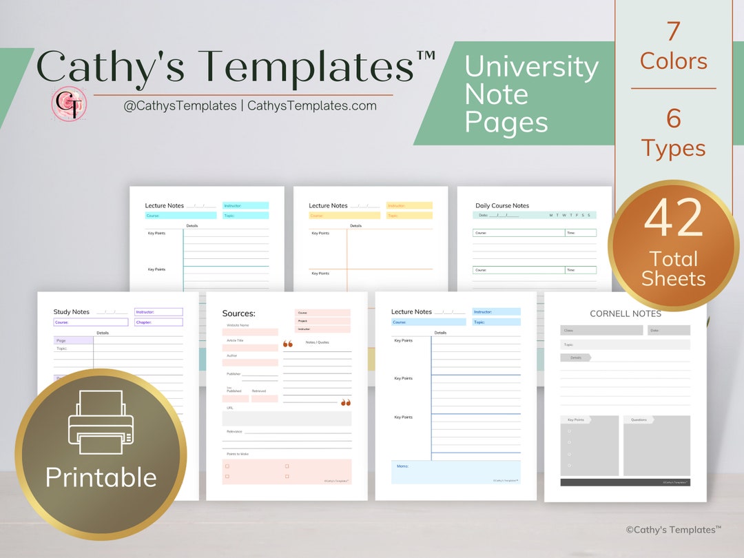 Printable Student Note Pages Multicolor| Lecture Notes | Cornell Notes ...