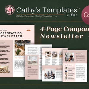 4 Page Newsletter Template | Company Newsletter | 8.5 X 11 Newsletter ...