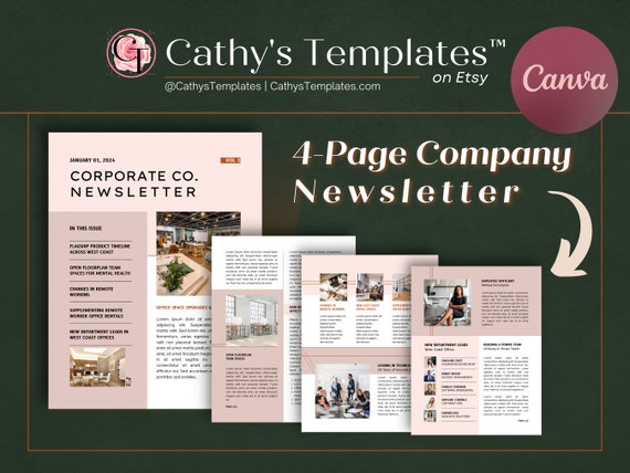 4 Page Newsletter Template Company Newsletter 8.5 X 11 - Etsy