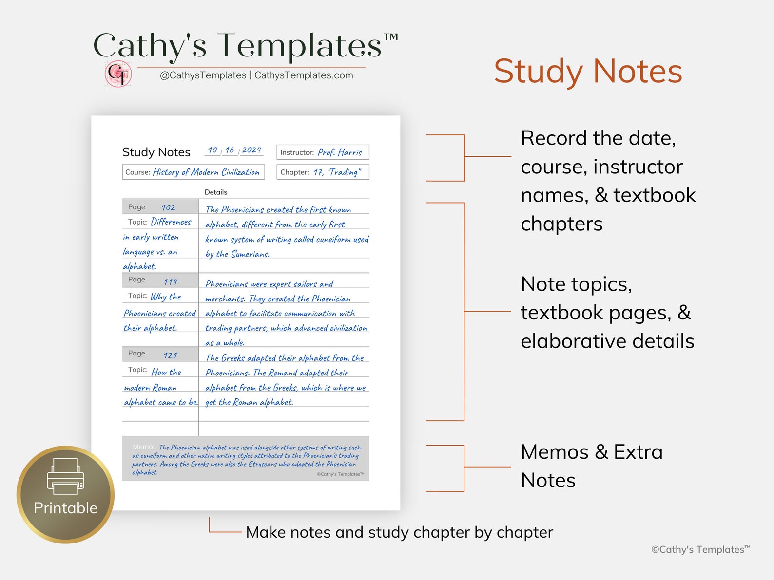 Printable University Notes Pages | Lecture Notes | Printable Citation ...