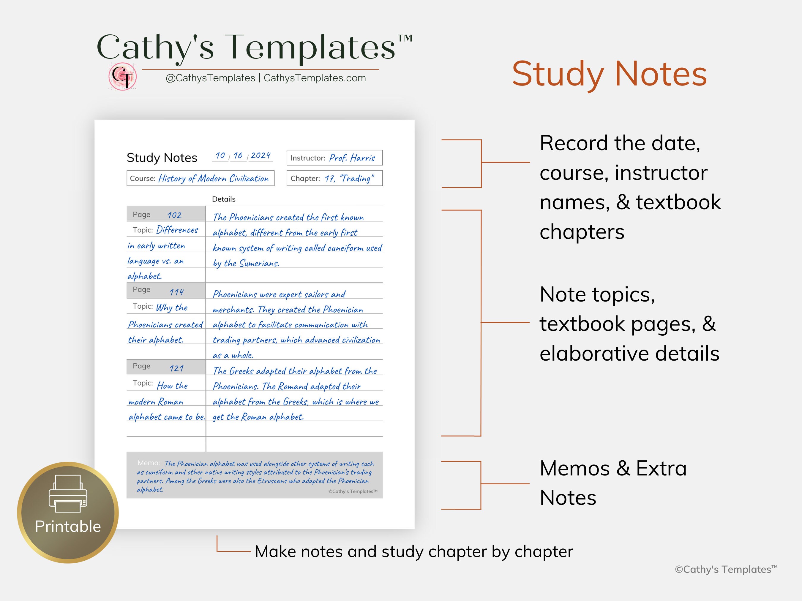 Printable University Notes Pages | Lecture Notes | Printable Citation ...