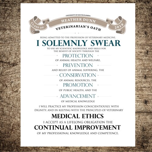 Veterinarian's Oath Print Veterinarian Gift Animal | Etsy