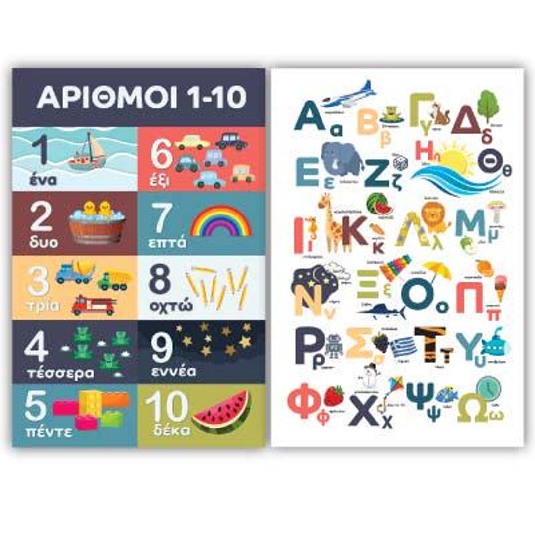 Greek Alphabet ABC & Numbers Posters Greek Alphabet Children's Print ...
