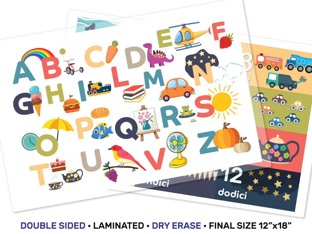 Italian Alphabet ABC & Numbers for Kids Educational Laminated Placemat ...