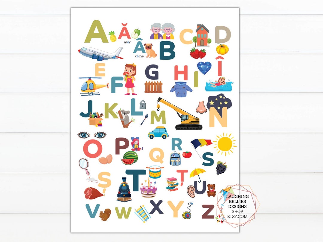 Romanian Alphabet Poster With Pictures | Alfabetul Limbii Române - Etsy