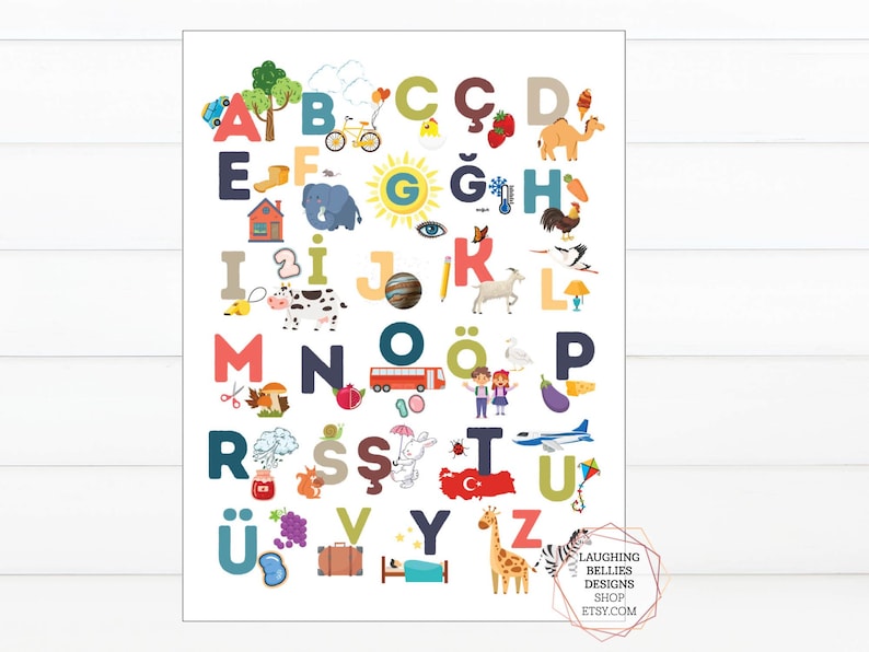 Turkish Alphabet Poster Children's Print | Türkçe Alfabe - Etsy Israel