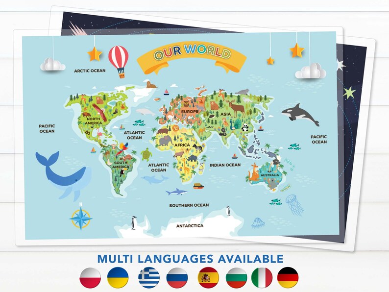 Solar System Planets and World Map Children's Personalized Dry Erase ...