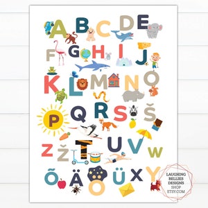 Estonian Alphabet Poster Children's Print estonian Letters Illustrated ...