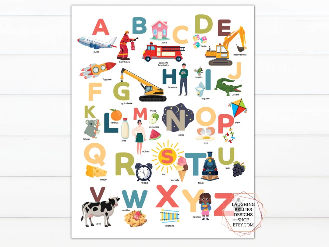 Brazilian Portuguese Alphabet Poster Chart With Pictures | Alfabeto ...