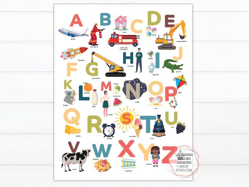 Brazilian Portuguese Alphabet Poster Chart With Pictures - Etsy