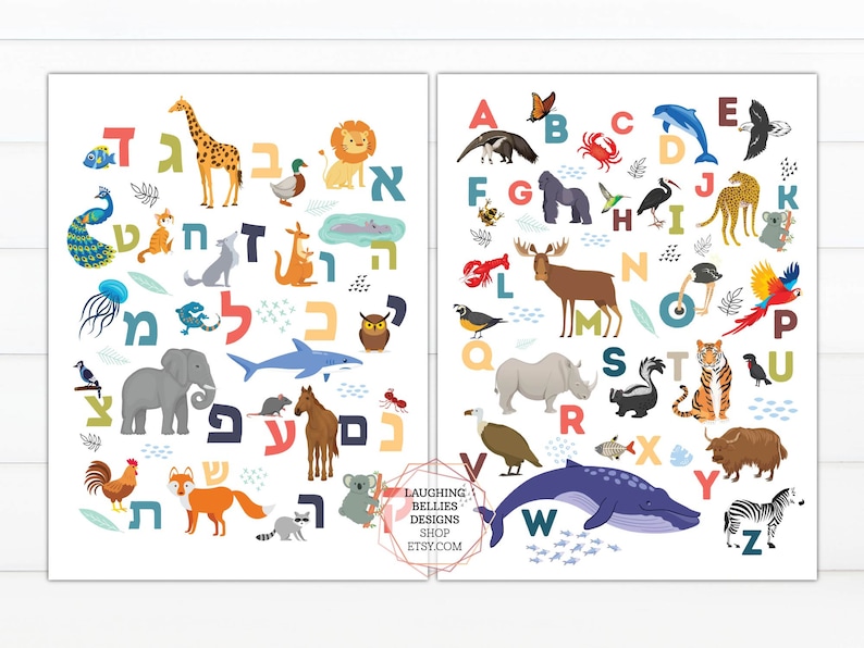 Hebrew Alphabet Poster Chart With Pictures Kids ABC Hebrew | Etsy