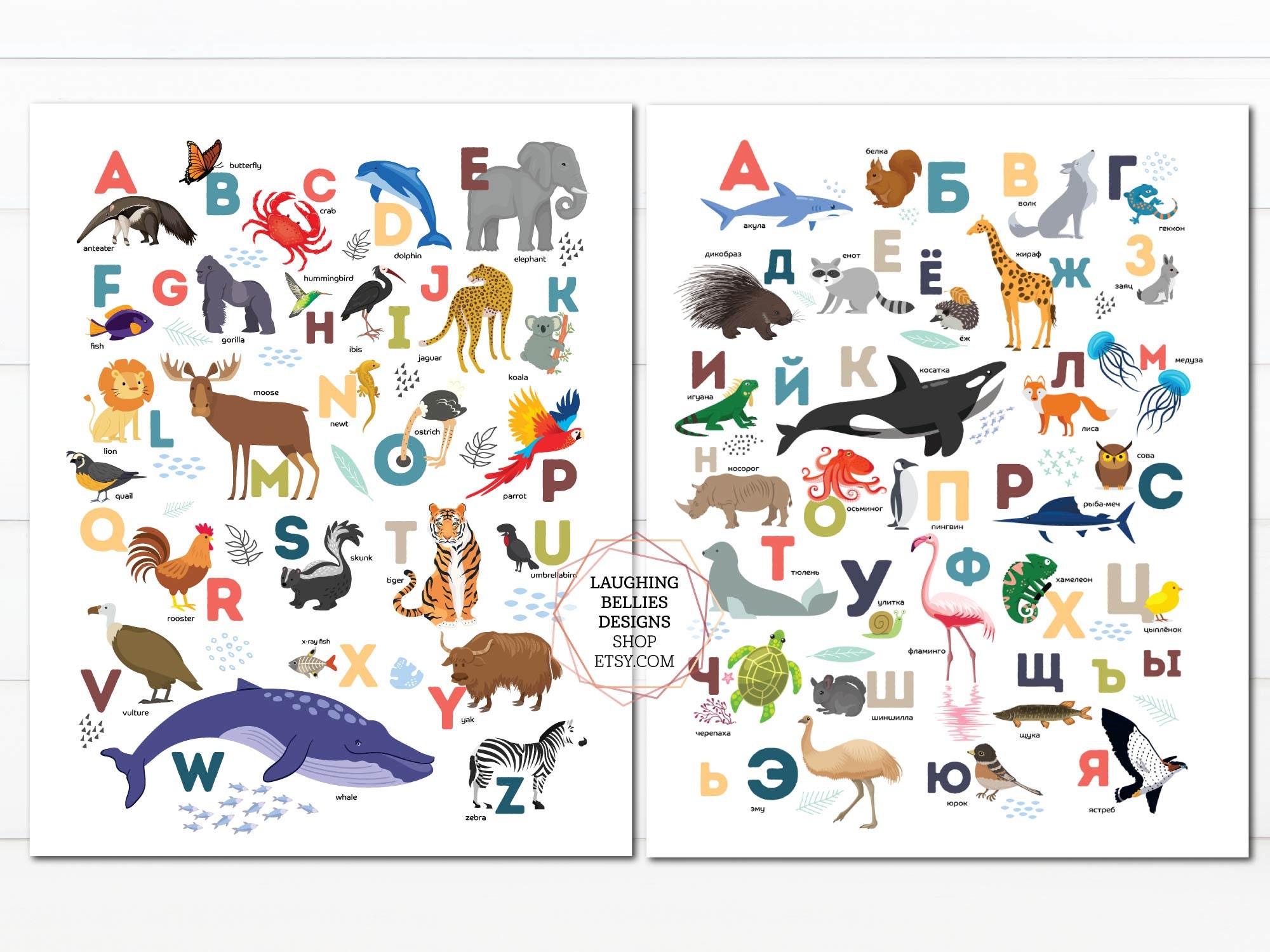 Russian & English Animals Alphabet ABC Posters Russian - Etsy