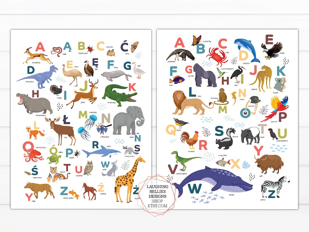 Polish & English Animals Alphabet ABC Posters | - Etsy