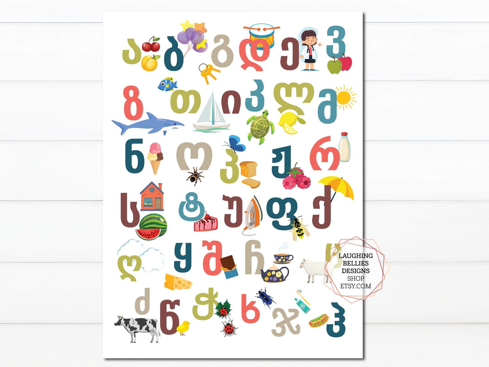 Georgian Mkhedruli Alphabet Poster Chart With Pictures | Qartuli Anbani ...