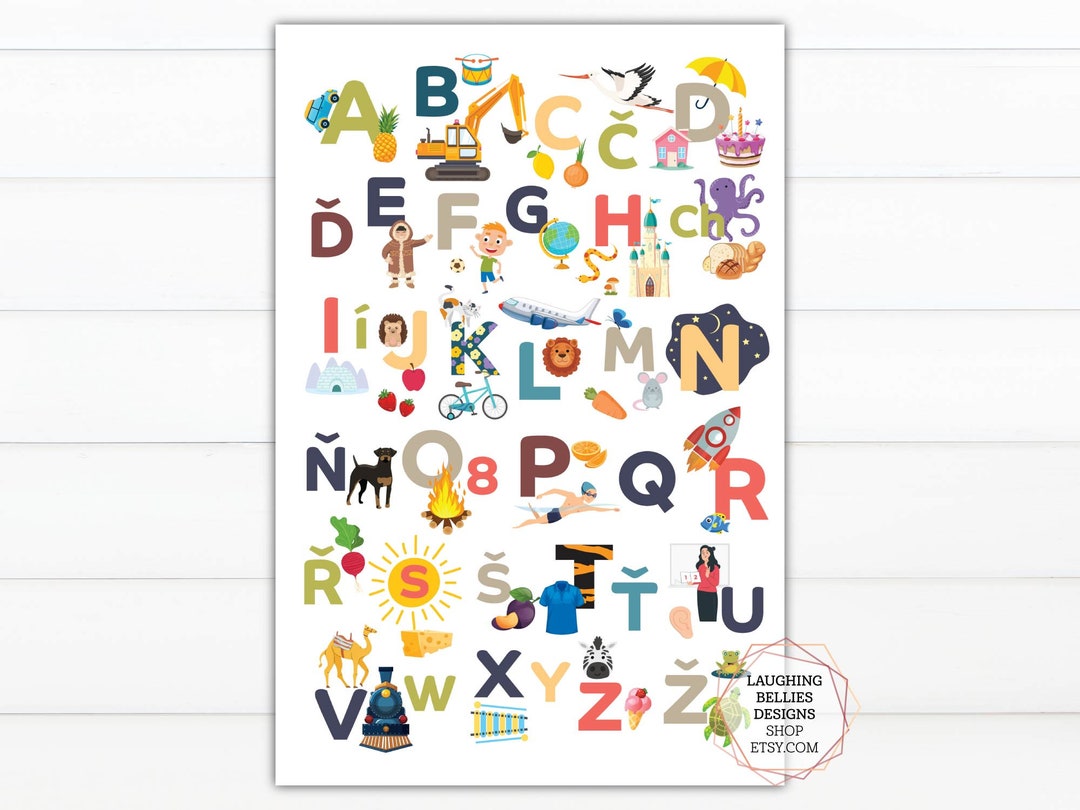 Czech ABC Alphabet Poster - Nursery Decor Art Print - Ceska Abeceda - Etsy