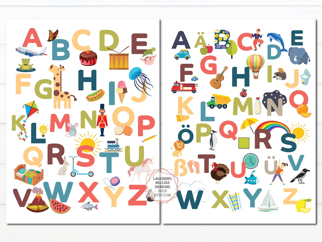 German & English Alphabet Animals ABC Posters for Kids Nursery - Etsy