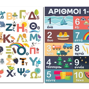 Greek Alphabet ABC & Numbers Posters Greek Alphabet Children's Print ...