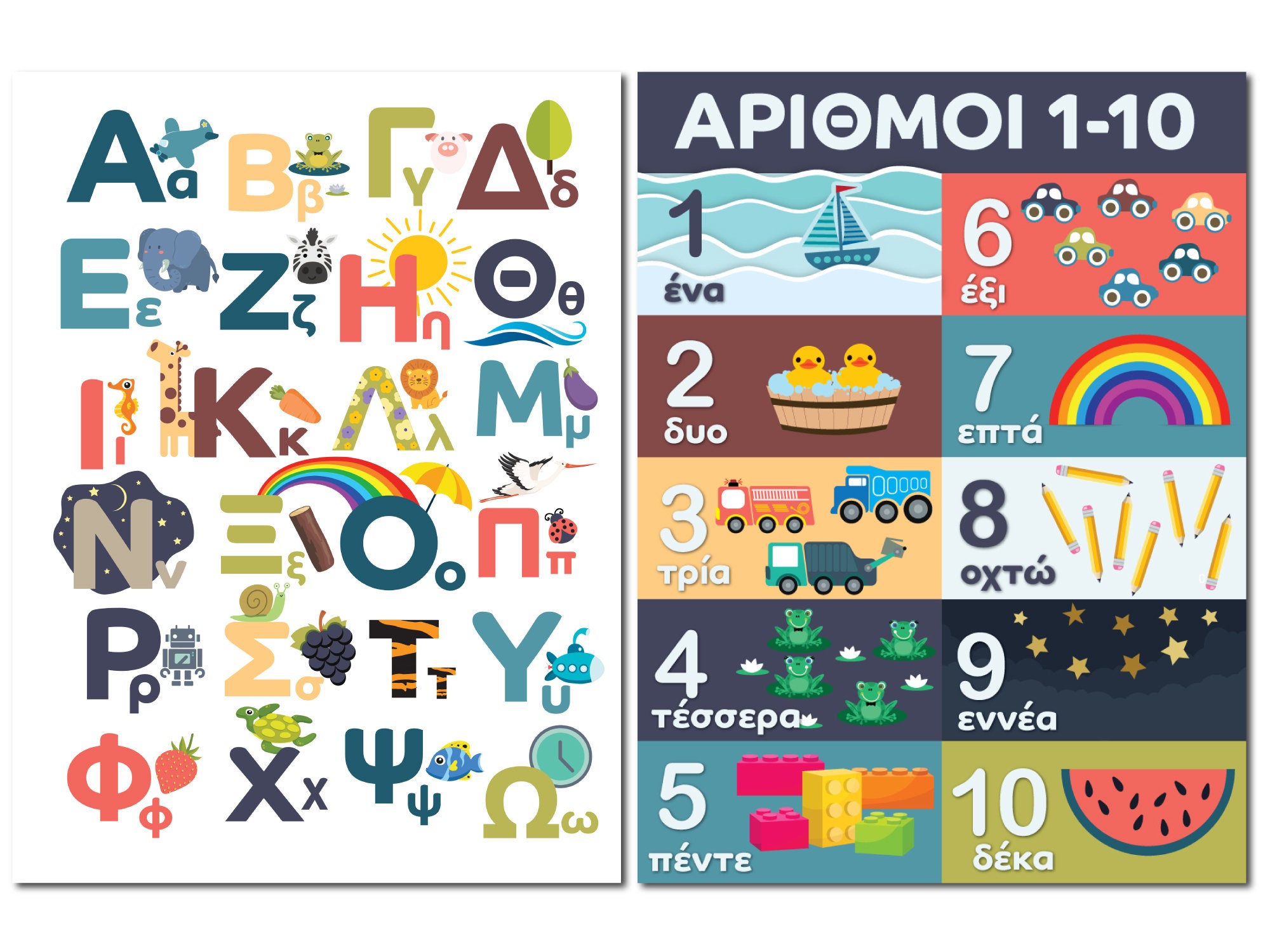 Greek Alphabet ABC & Numbers Posters Greek Alphabet - Etsy