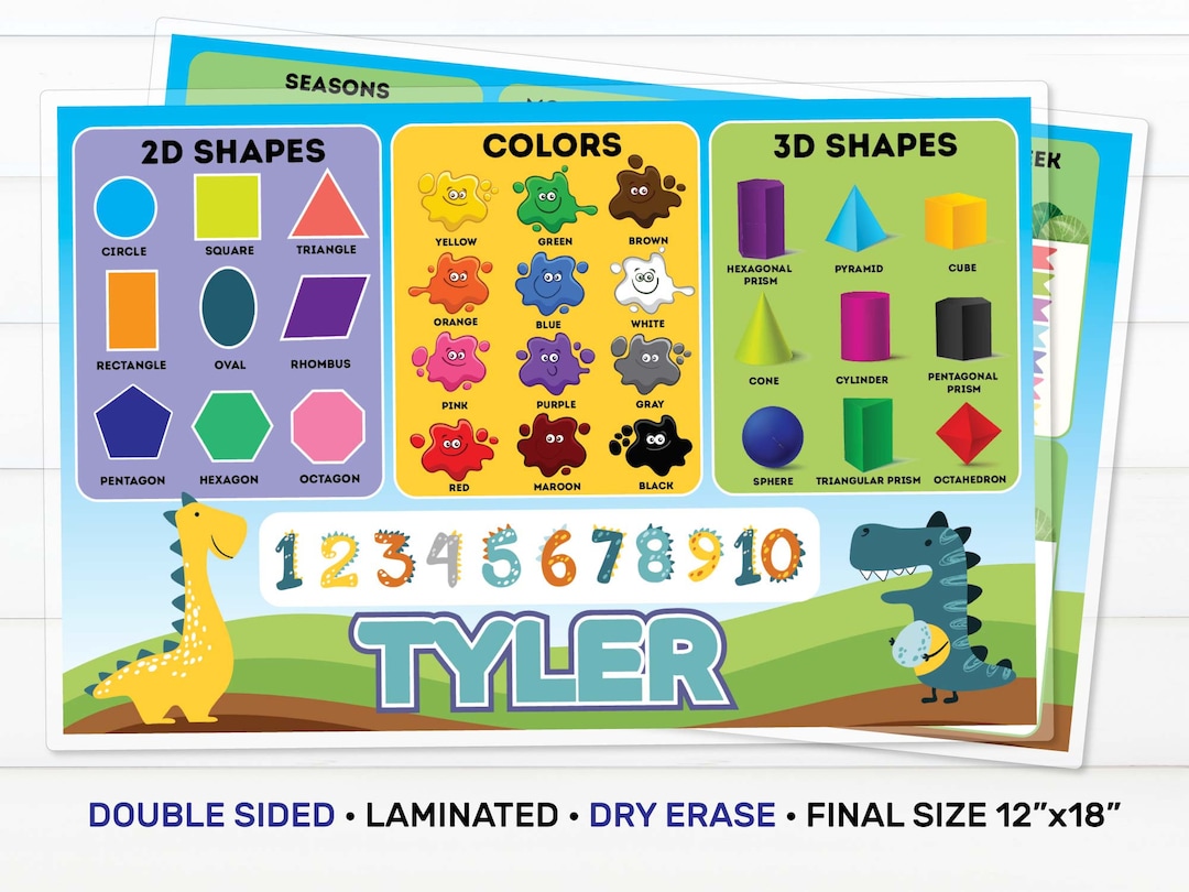 ABC Alphabet Laminated 12x18 Preschool Placemat Days of the Week Shapes ...