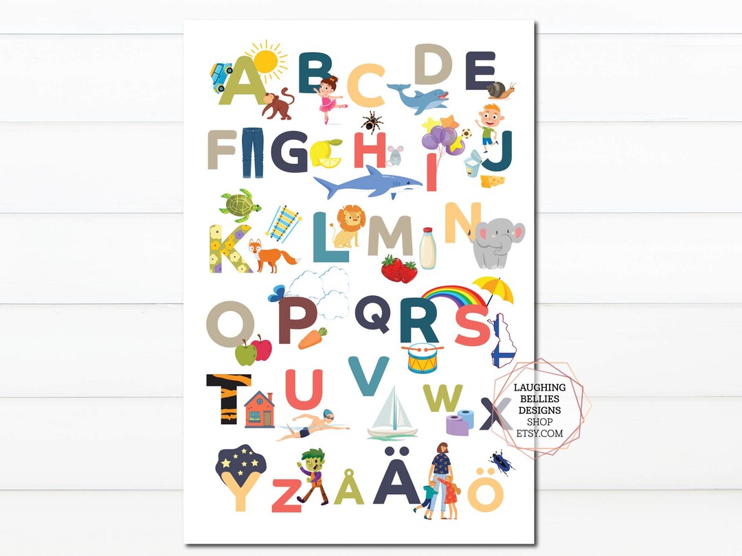 Finnish Alphabet Poster Chart with Pictures Kids ABC Finnish - Etsy France