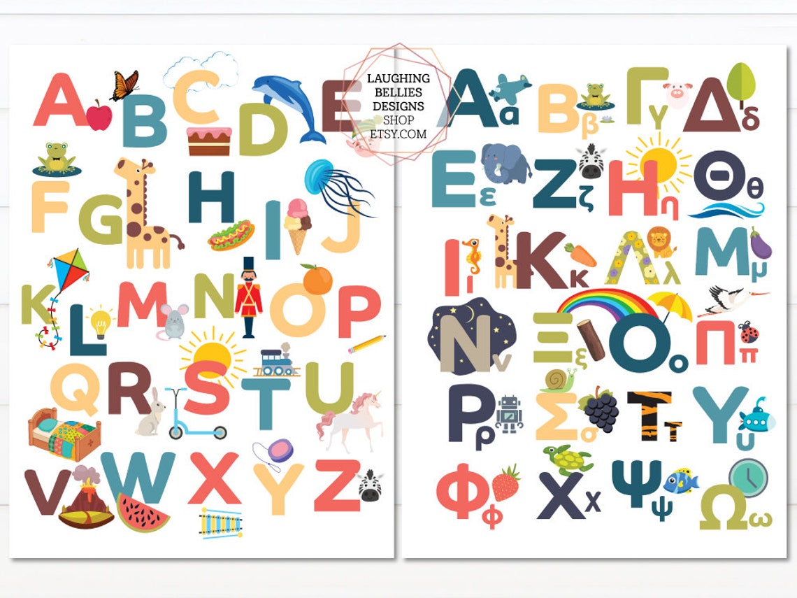 Greek & English Alphabet ABC Posters Greek for Kids Nursery | Etsy